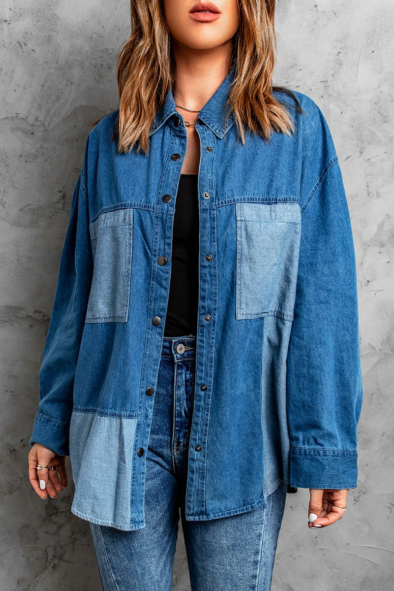 Color Block Snap Denim Jacket – Glam Essentials